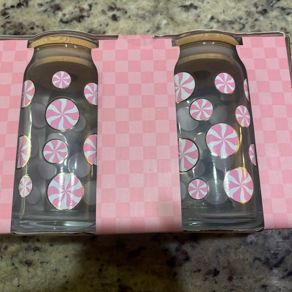 Dining | Peppermint Pine Peppermint Design 2 Pack Glass Sipper With Lid ...